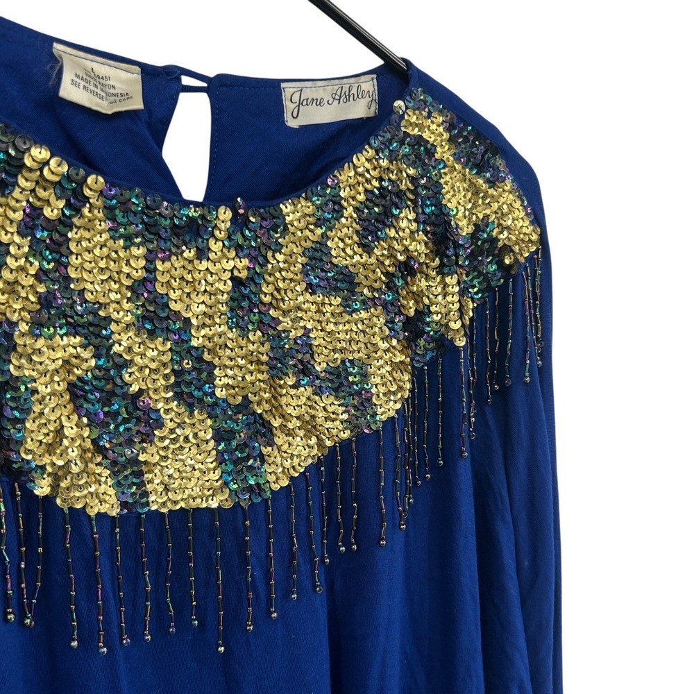 Jane Ashley | Tops | Boho Beaded Sequin Skirt Set L Blue Fringe 2 Piece ...
